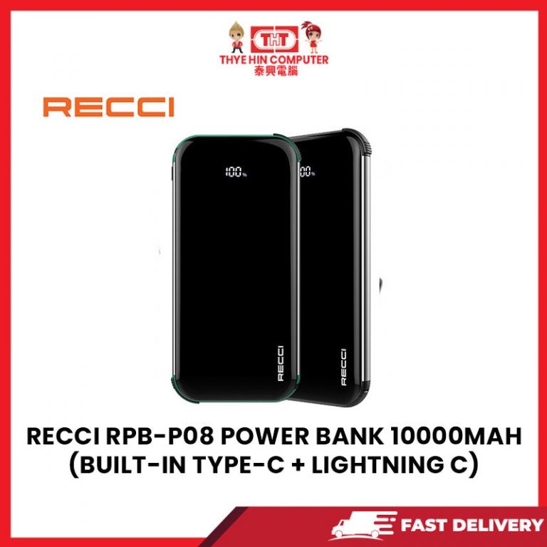 RECCI RPB-P08 PD 20W + 22.5W POWER BANK 10000MAH (BUILT-IN TYPE-C + LIGHTNING C) | Shopee Malaysia