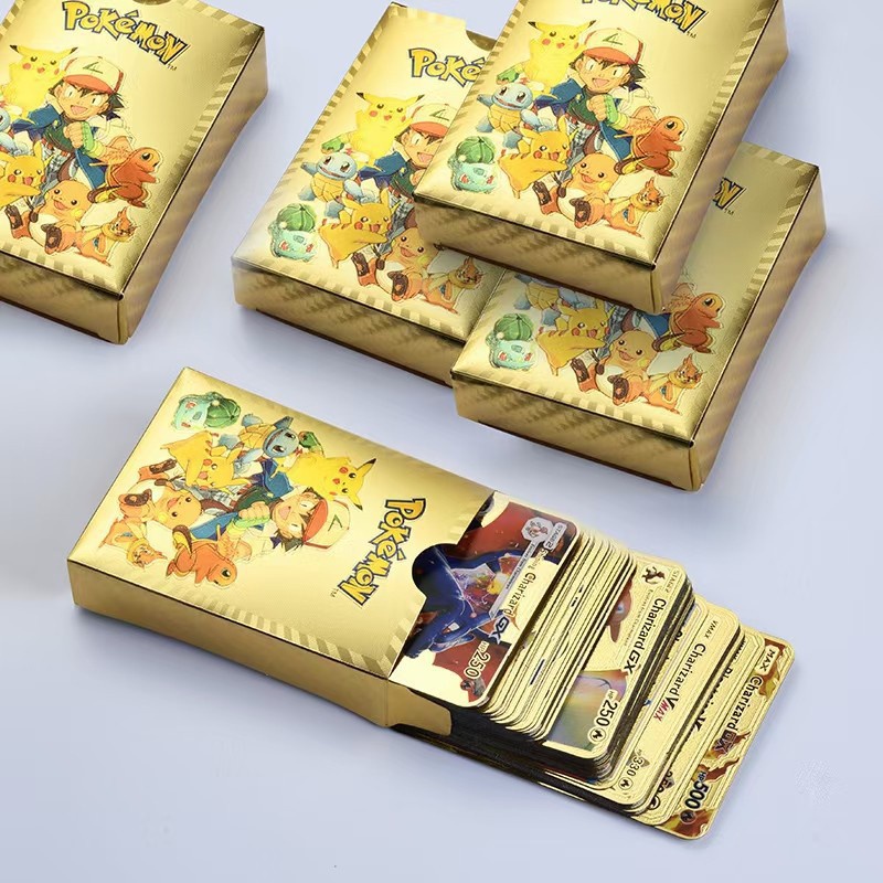 55pcs Pokemon Gold-Ranbow Card Box Golden Letters Charizard Card ...