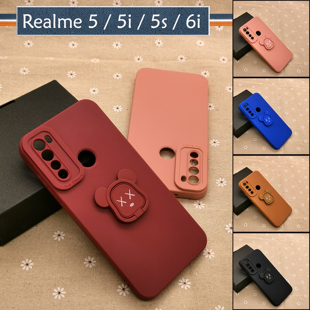 Realme 5 5i 5s Realme 6i Simple Bear Stand Ring I-Ring Back Case TPU ...