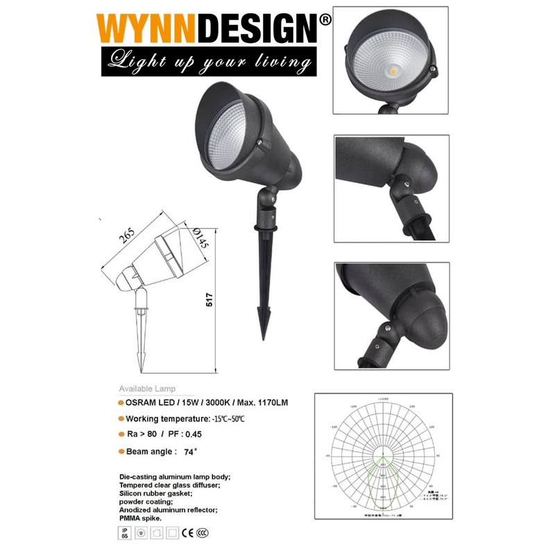 Wynn Design [15w] Outdoor Spotlight Narrow Angle Lawn Lamp Outdoor Wall ...
