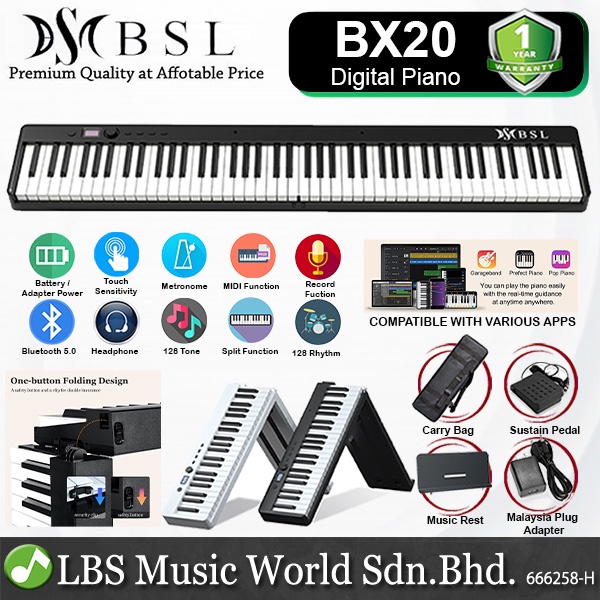 BSL BX-20 88 Keys Folding Piano Semi Weighted Keyboard with Bluetooth ...