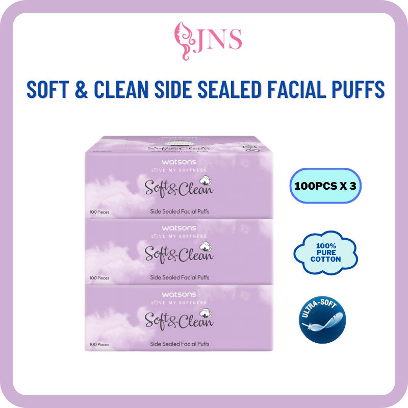 WATSONS Soft & Clean Side Sealed Facial Puffs Face Cotton 3 x 100's ...
