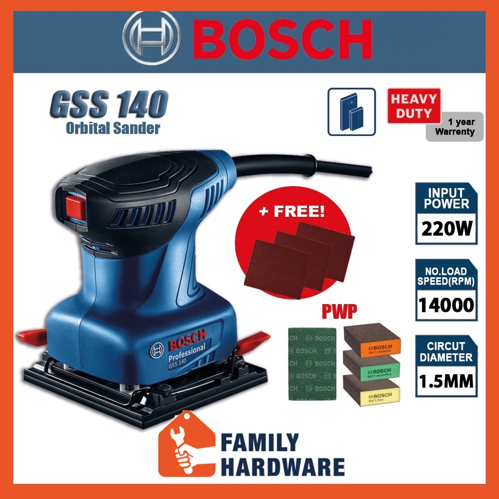 BOSCH GSS 140 Professional Orbital Sander With 3pcs C470 Best Wood ...