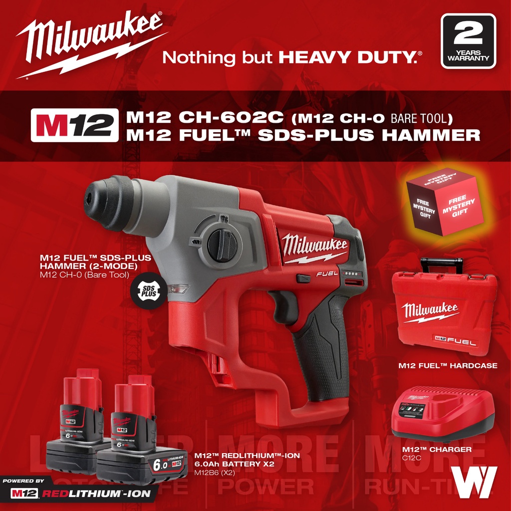 Milwaukee M12 FUEL™ Sub-Compact Rotary Hammer Drill SDS-Plus M12 CH | Shopee Malaysia