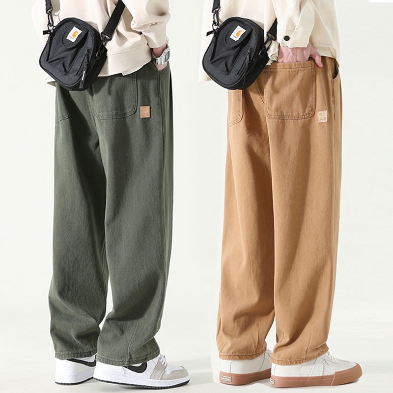 M-4XL Korean Khaki Casual Plus Size Wide Legs Straight Cut Plain ...