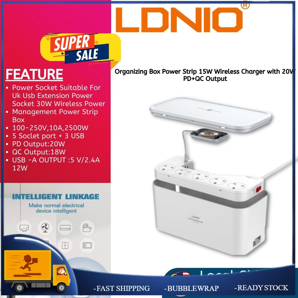 LDNIO SCW5354 15W Wireless Management Power Strip Box with 5 Sockets ...