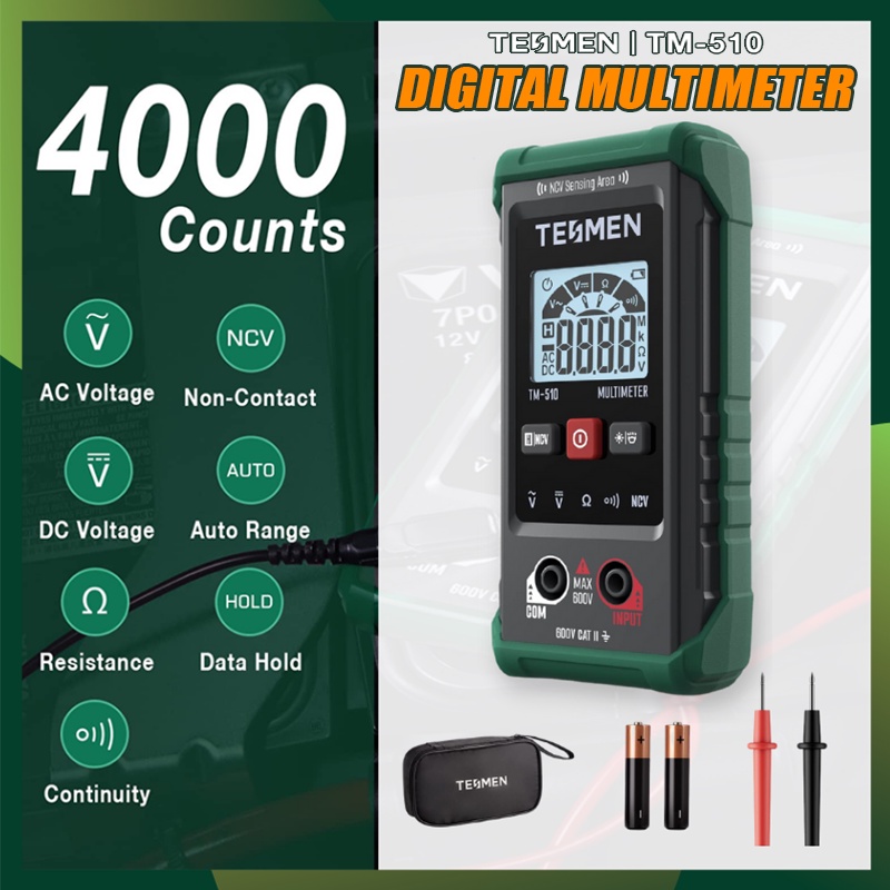 【TESMEN TM-510】Smart Digital Multimeter Auto Range 4000 Counts AC/DC ...