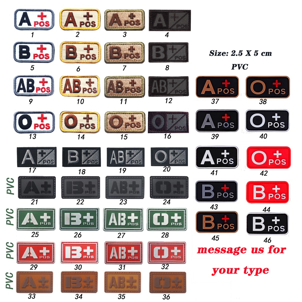 Blood Type Patch Military Tactical Stripes A B AB O Positive Negative ...