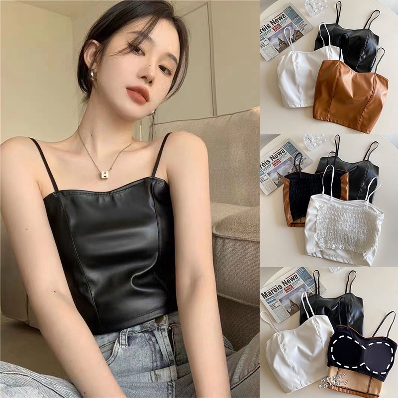 Retro Style Leather Suspender Tube Top Women Slim Fit Short Fixed ...