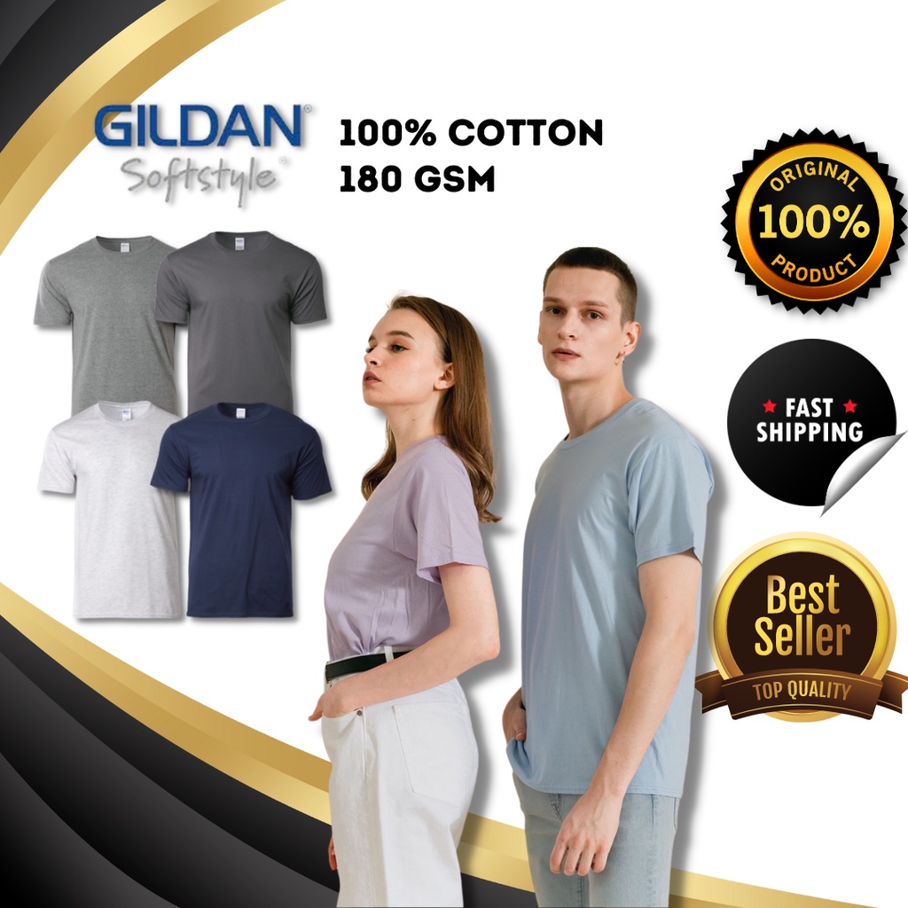 Round Neck T Shirt Men Women Unisex Plain Baju Tshirt Lelaki Kosong Oversize Gildan Softstyle ...