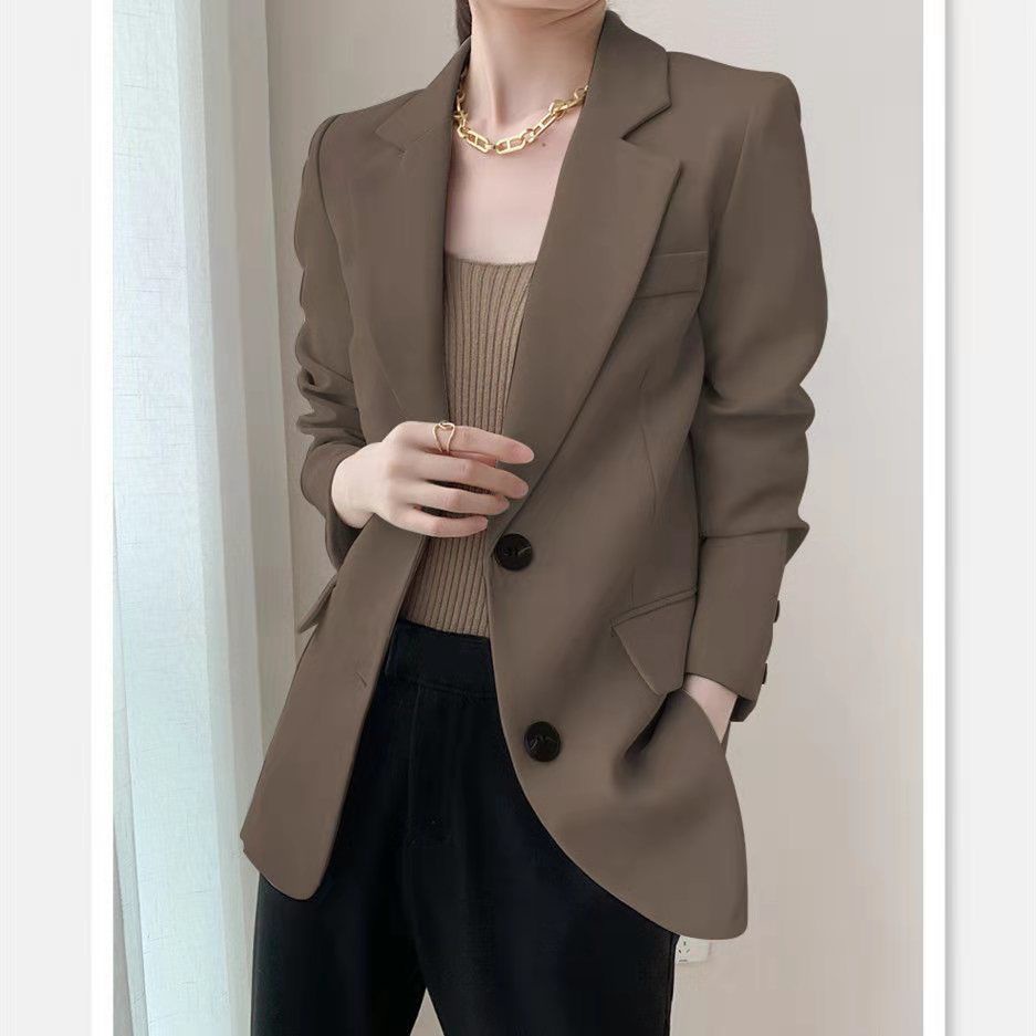 Women New With Lining Coffee Blazer Coat Spring Autumn Fashion Long ...