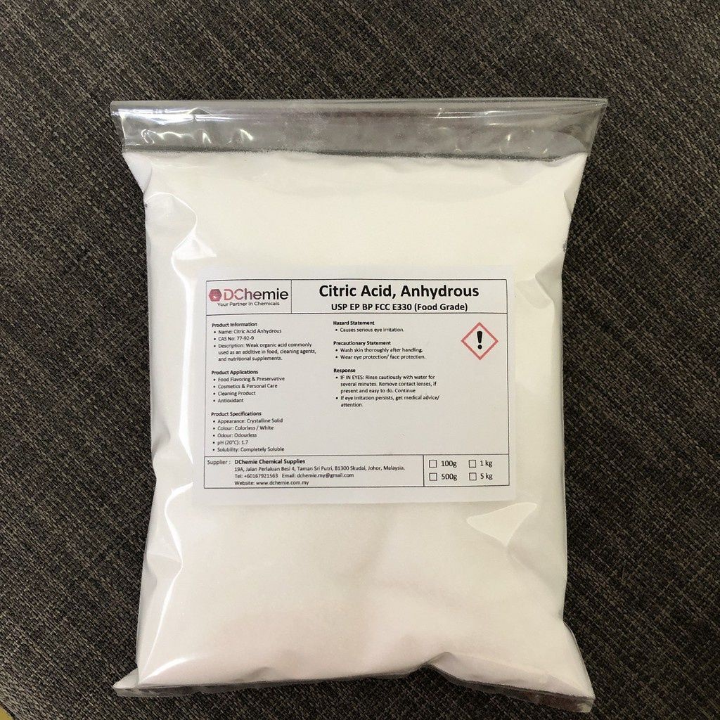 Citric Acid Anhydrous, USP EP BP FCC E330 Food Grade [100g/500g/1kg ...
