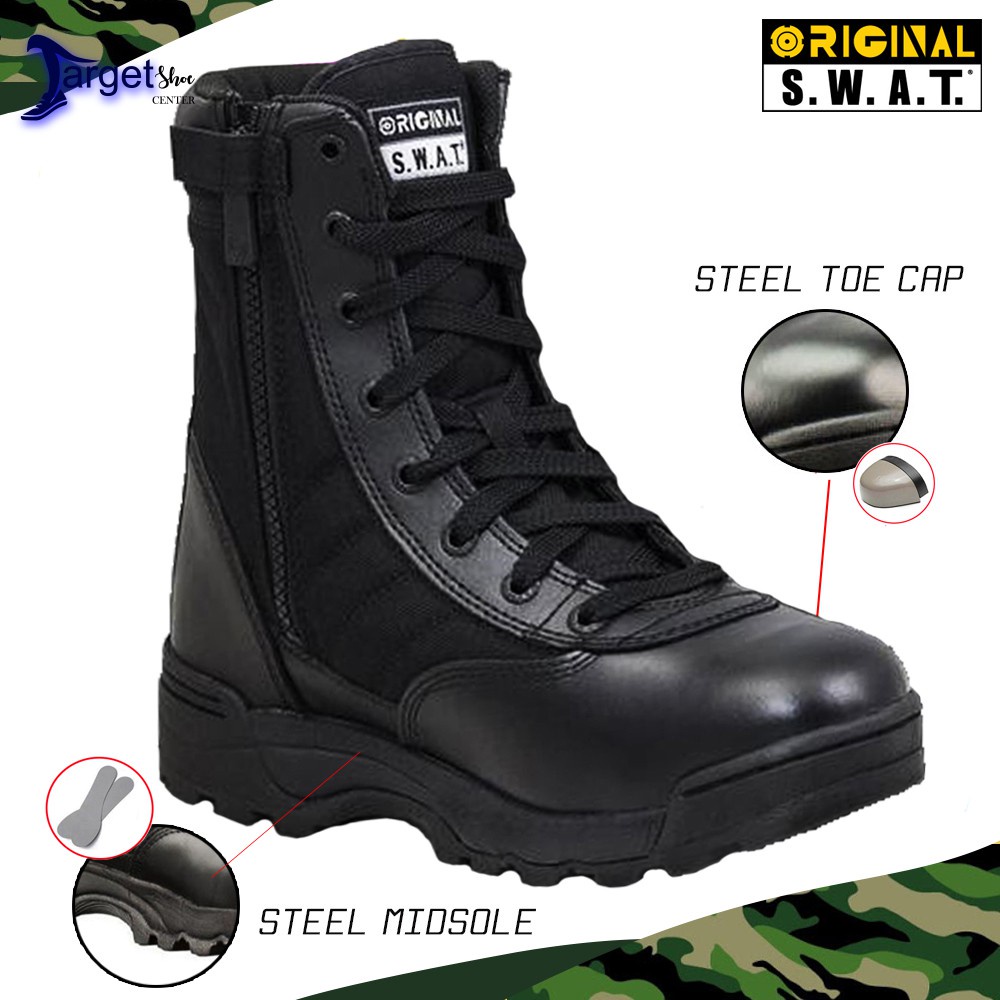 Keselamatan original Swat boots side zipper steel toe cap/kasut ...