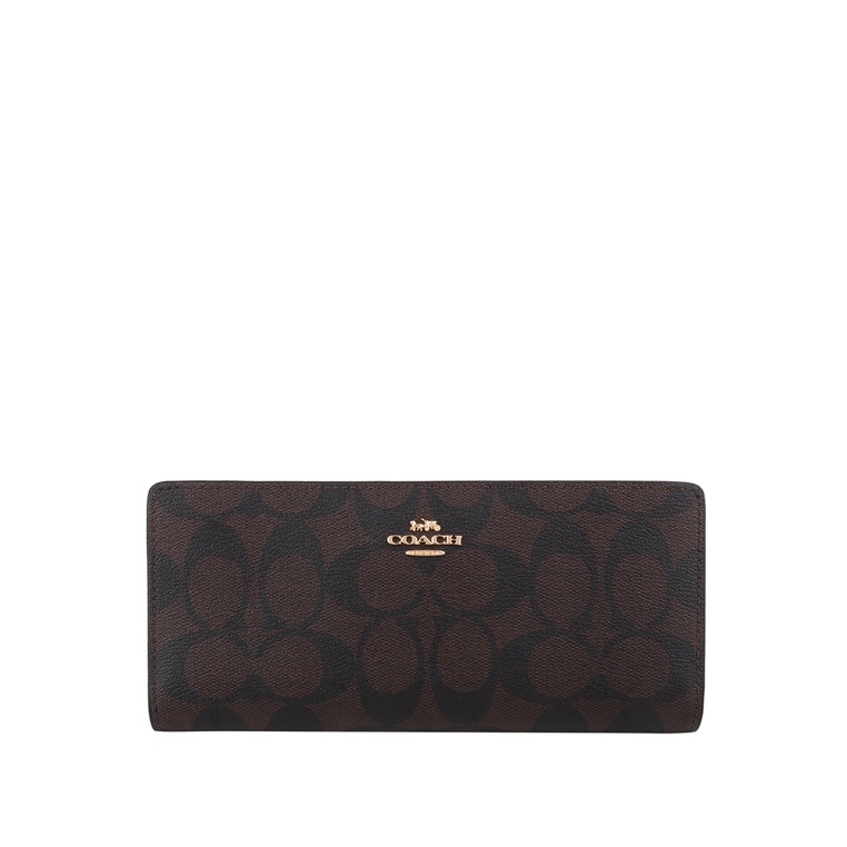 Coach Slim Zip Wallet In Signature Wallet - Dark Brown | Shopee Malaysia