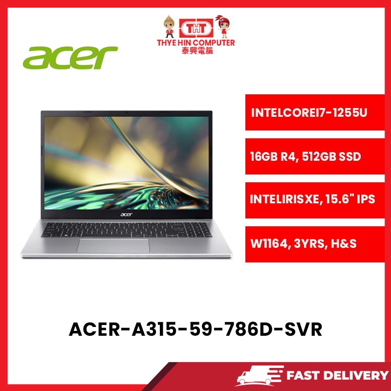 ACER-A315-59-786D-SVR-INTELCOREI7-1255U,16GBR4,512GBSSD,INTELIRISXE,15. ...