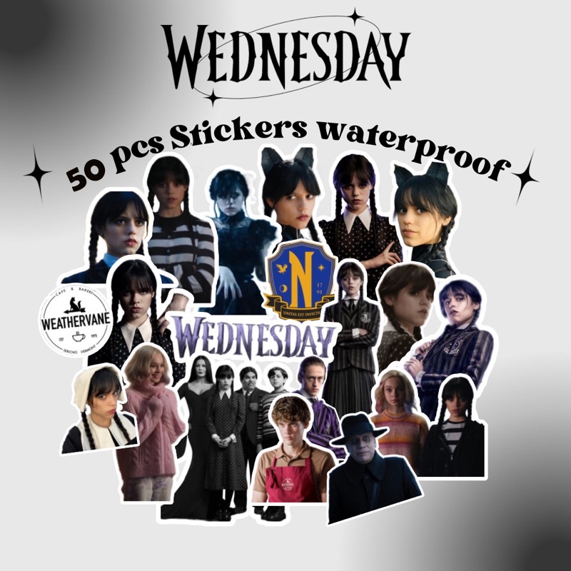 50 PCS Wednesday Addams Jenna Ortega Movie Stickers Catoon Waterproof ...