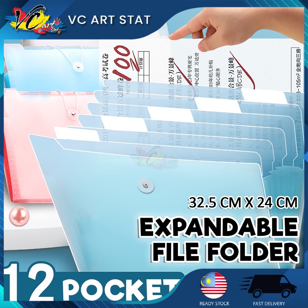 VC Art A4 Translucent Expanding File Folder 12 Pocket Student School ...