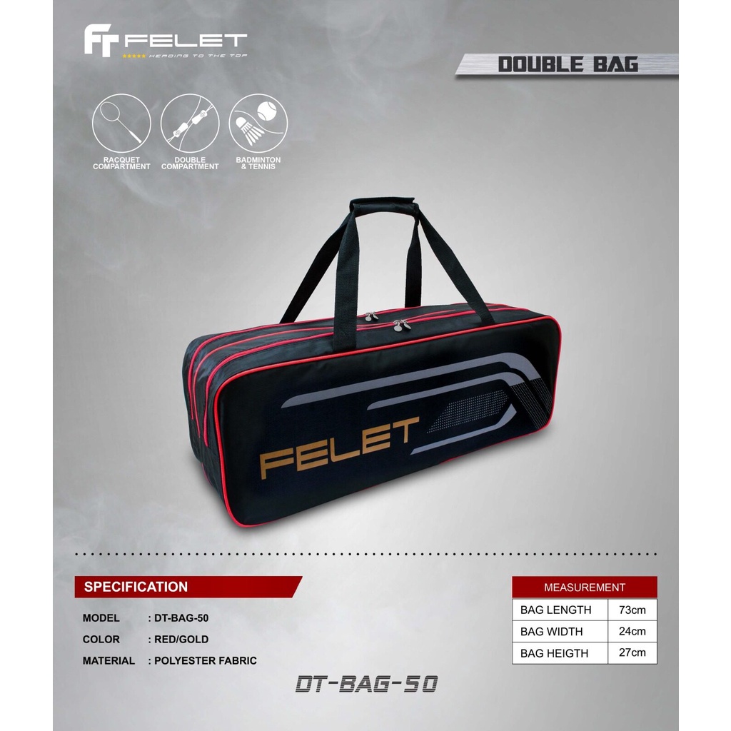 FELET Double Bag 50 DT-BAG-50 2 Zip Rackets Bag Badminton Raket Beg ...