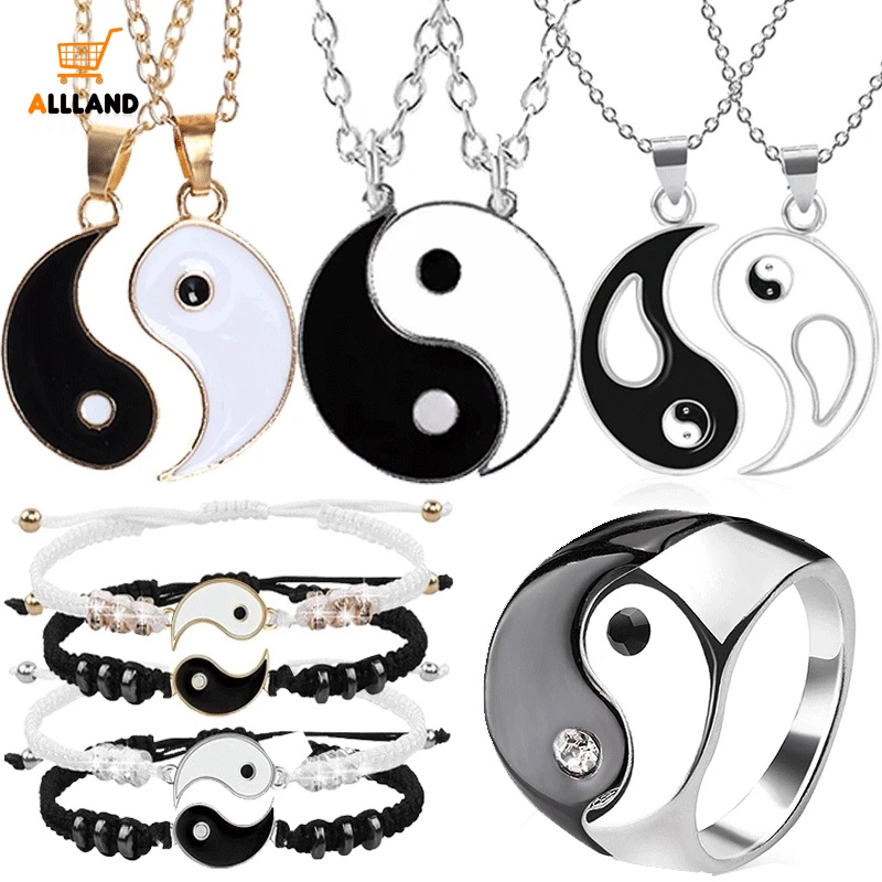 Tai Chi Yin Yang Couple Necklace Bracelets Set/ Adjustable Braid ...