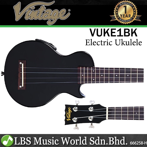 Vintage VUKE1BK Eastern Poplar Body Soprano Size Piezo Pickup Electric ...
