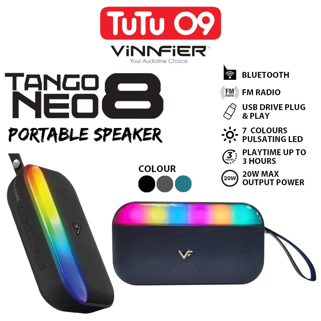 Vinnfier Tango Neo 8 Bluetooth Rechargeable Portable Speaker AUX USB FM ...