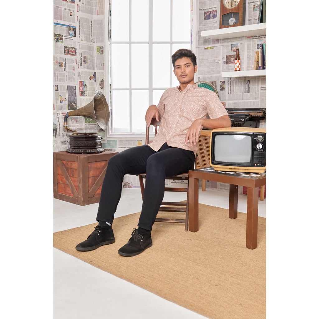 I Am Famous Slim Fit Shirt - Mandarin Collar | Shopee Malaysia