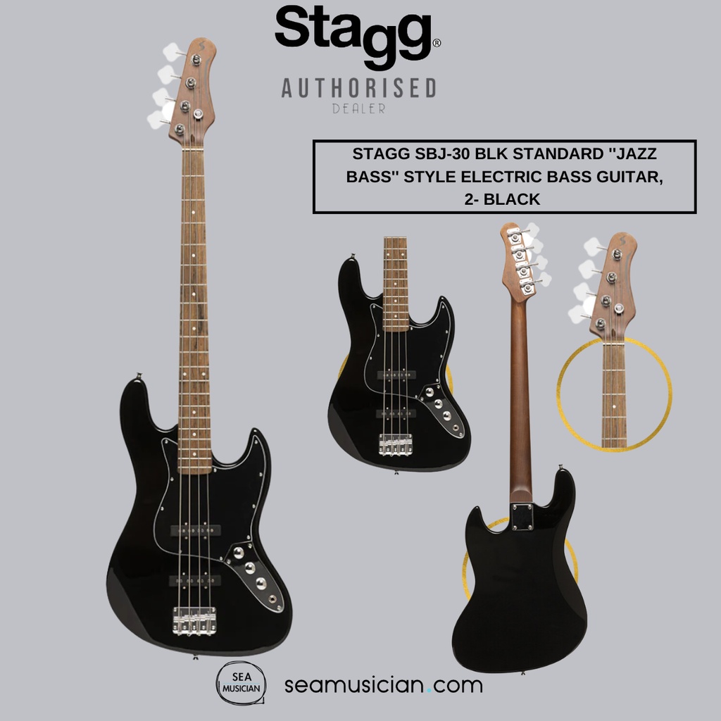 STAGG SBJ-30 BLK STANDARD ''JAZZ BASS'' STYLE ELECTRIC BASS GUITAR, 2 J ...