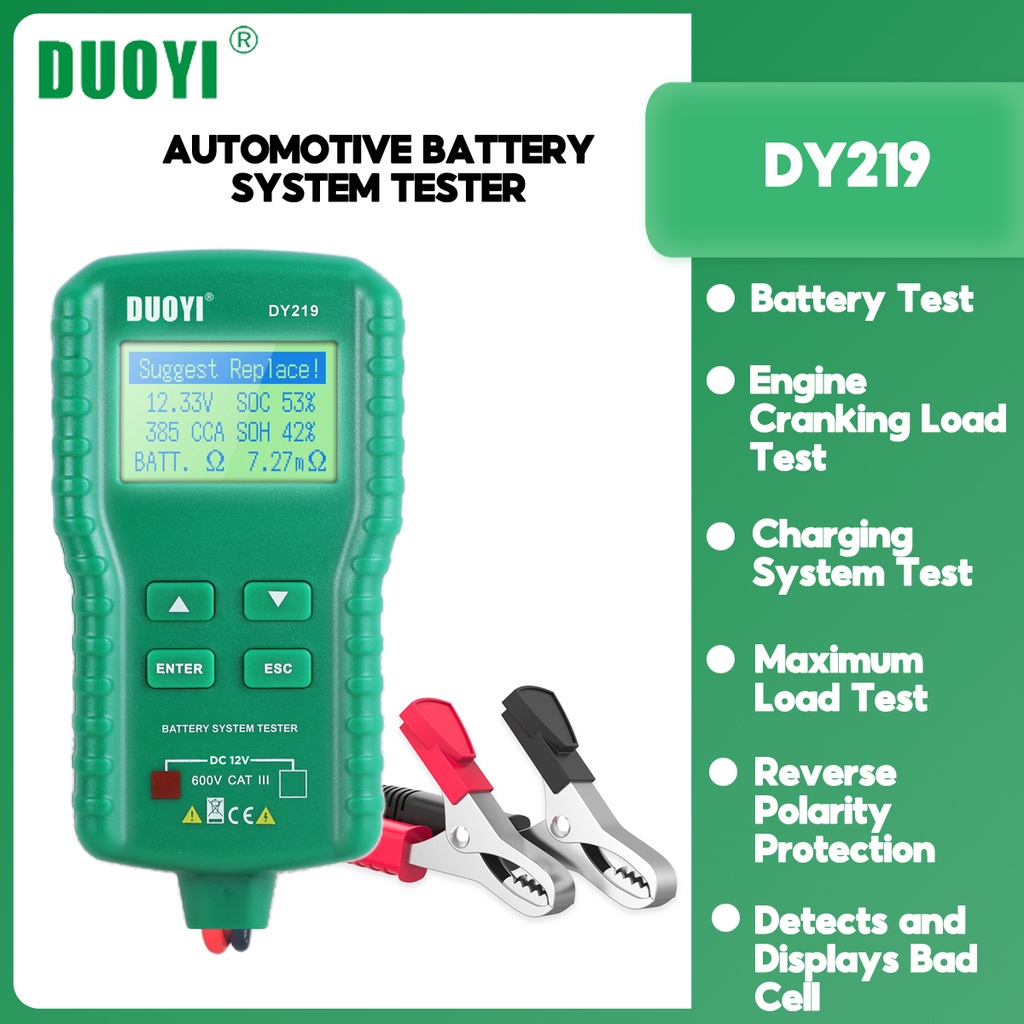 DUOYI DY219 12V Car Digital Multimeter 100~1700CCA Lead Acid Car ...