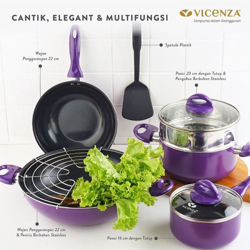 ORIGINAL V709 VICENZA SET TEFLON PAN SET | TEFLON POT + COOKING EQUIPMENT Strainer SET | Shopee ...