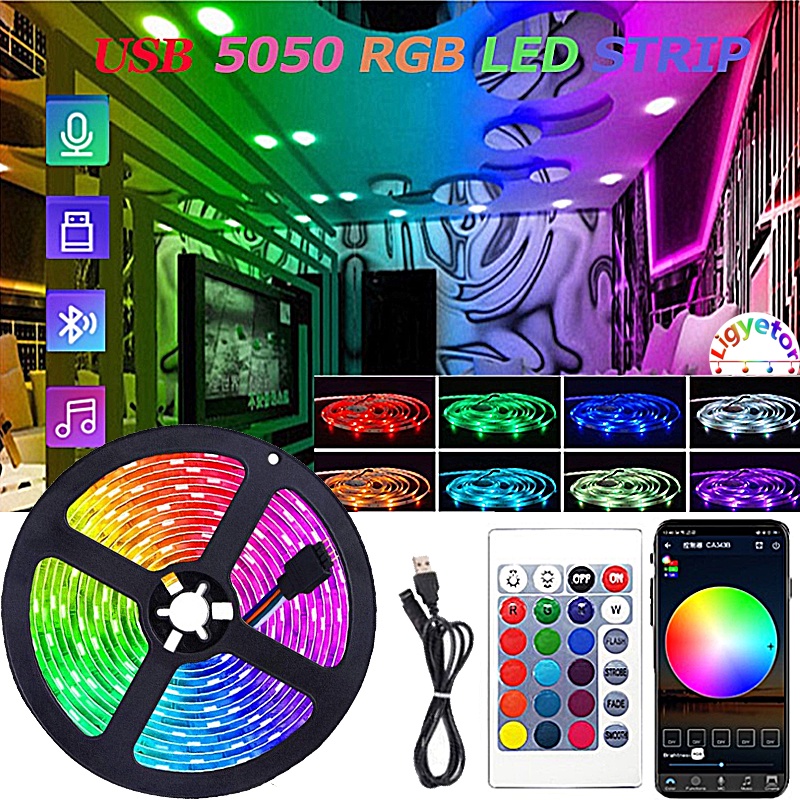 Ligyetor LED Strip Light USB Bluetooth RGB 5V RGB Colours Changing ...