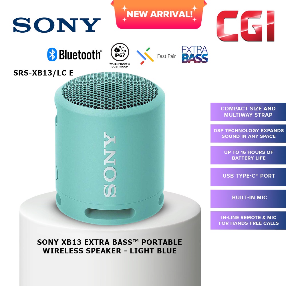 Sony SRS-XB13/LC E EXTRA BASS™ Portable Wireless Speaker - Light Blue ...