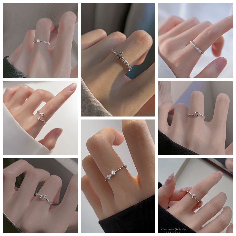 Singul 925 Silver Korean Female Simple Fashion Adjustable Ring Cincin ...
