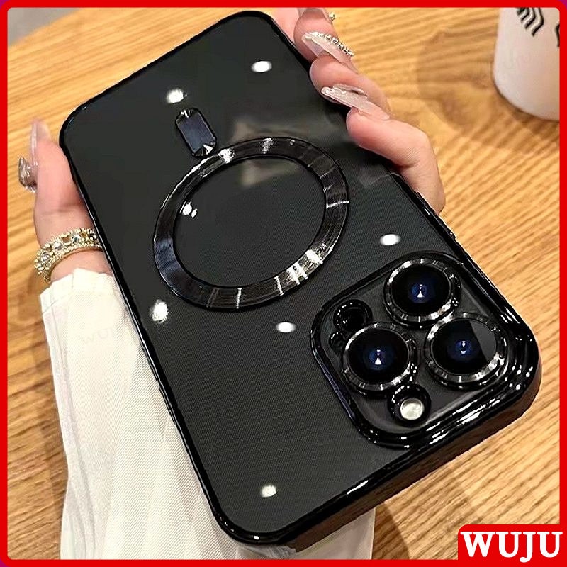 WUJU Plating Luxury Wireless Charging Transparent Magnetic Phone Case Cover Casing Compatible ...