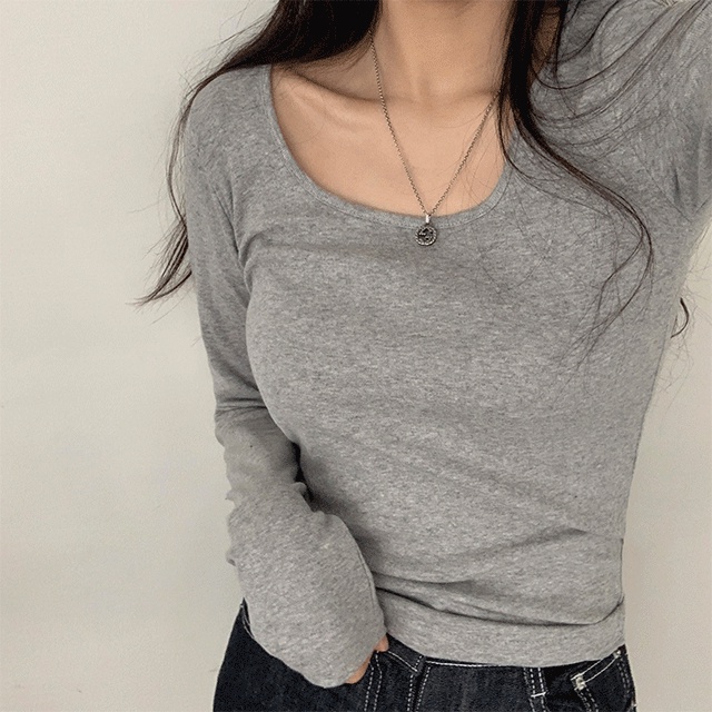 Kiyan Basic Fit Square Crop Long Sleeve T-shirt (4color) | Shopee Malaysia