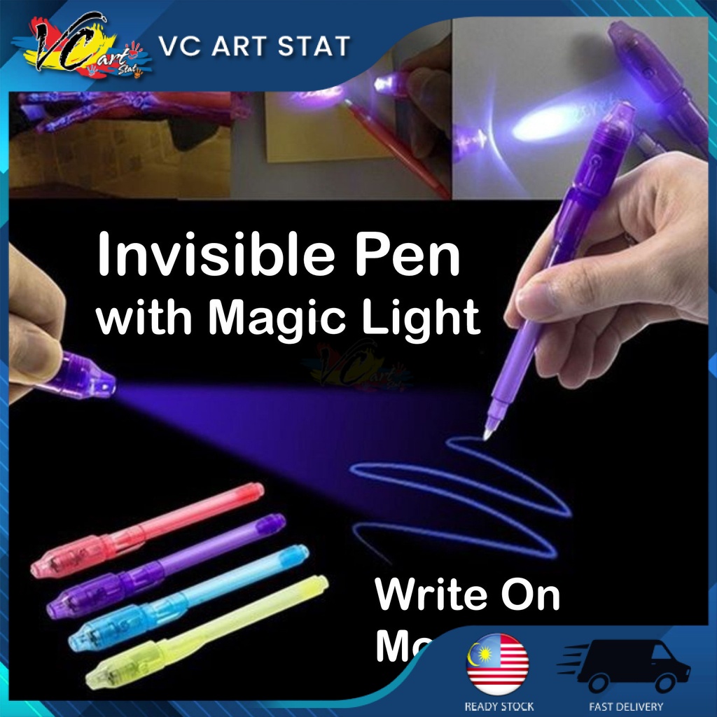 VC Art Invisible Ink Spy Pen with UV Light Blacklight Pens Write On Any ...