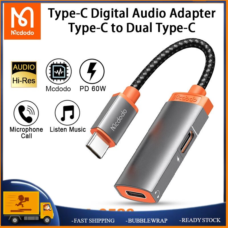 Mcdodo 60W PD USB C To Dual Type-C Headphone Digital Audio Adapter DAC ...
