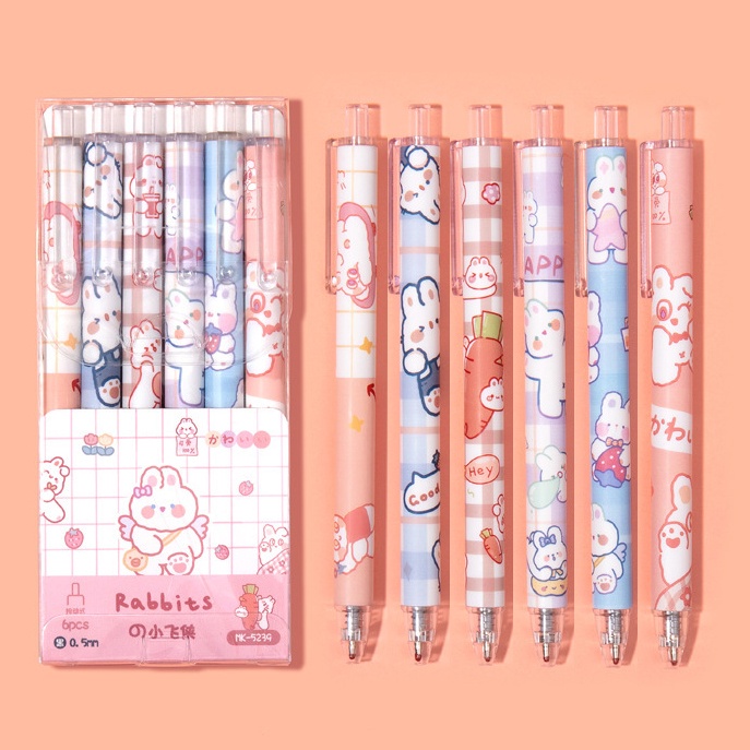 6pcs/set 0.5mm cute rabbit ballpoint pen cartoon student neutral pen ...