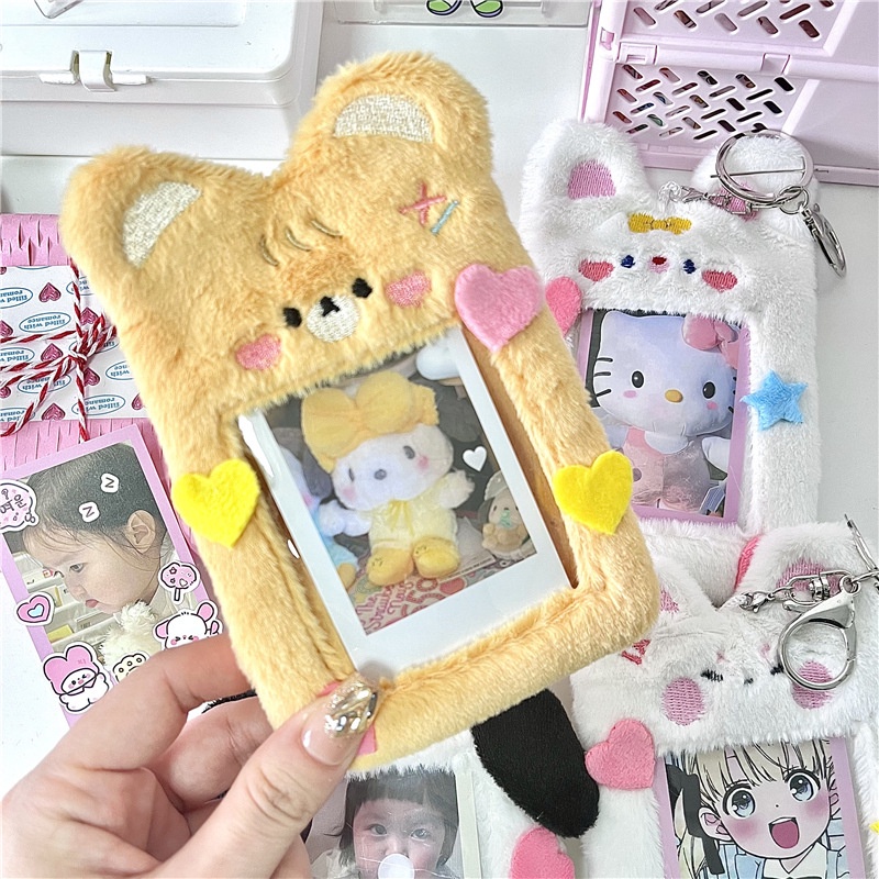 Plush Rabbit Photocard Holder with Keychain Cute Credit ID Bank Card ...