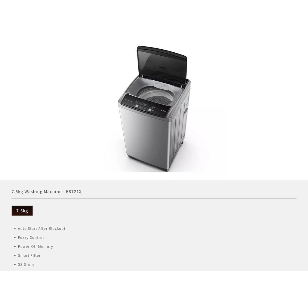 Sharp 7.5kg Top Load Washing Machine ES721X With SS Drum - Gentle On ...