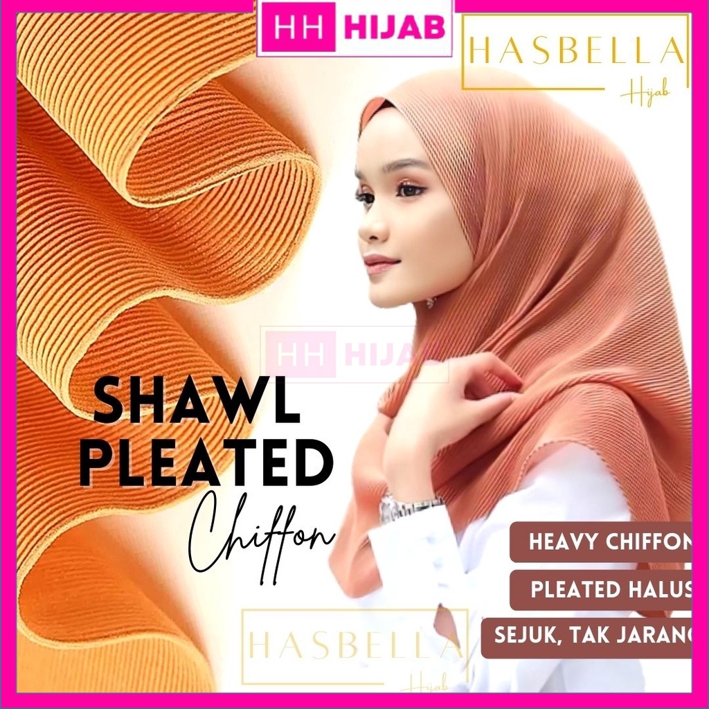 (Ironless) Shawl Pleated Halus Heavy Chiffon Micro Pleat Plain Tudung ...