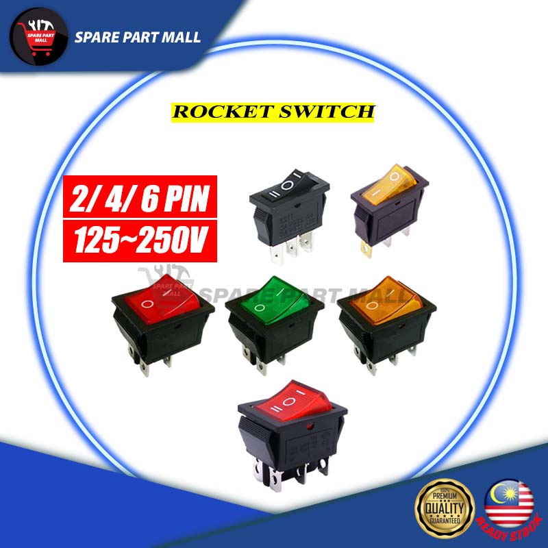 ROCKET SWITCH 3 4 6-PIN X 25MM / NEON LED LIGHT ROCKER TOGGLE ON OFF ...