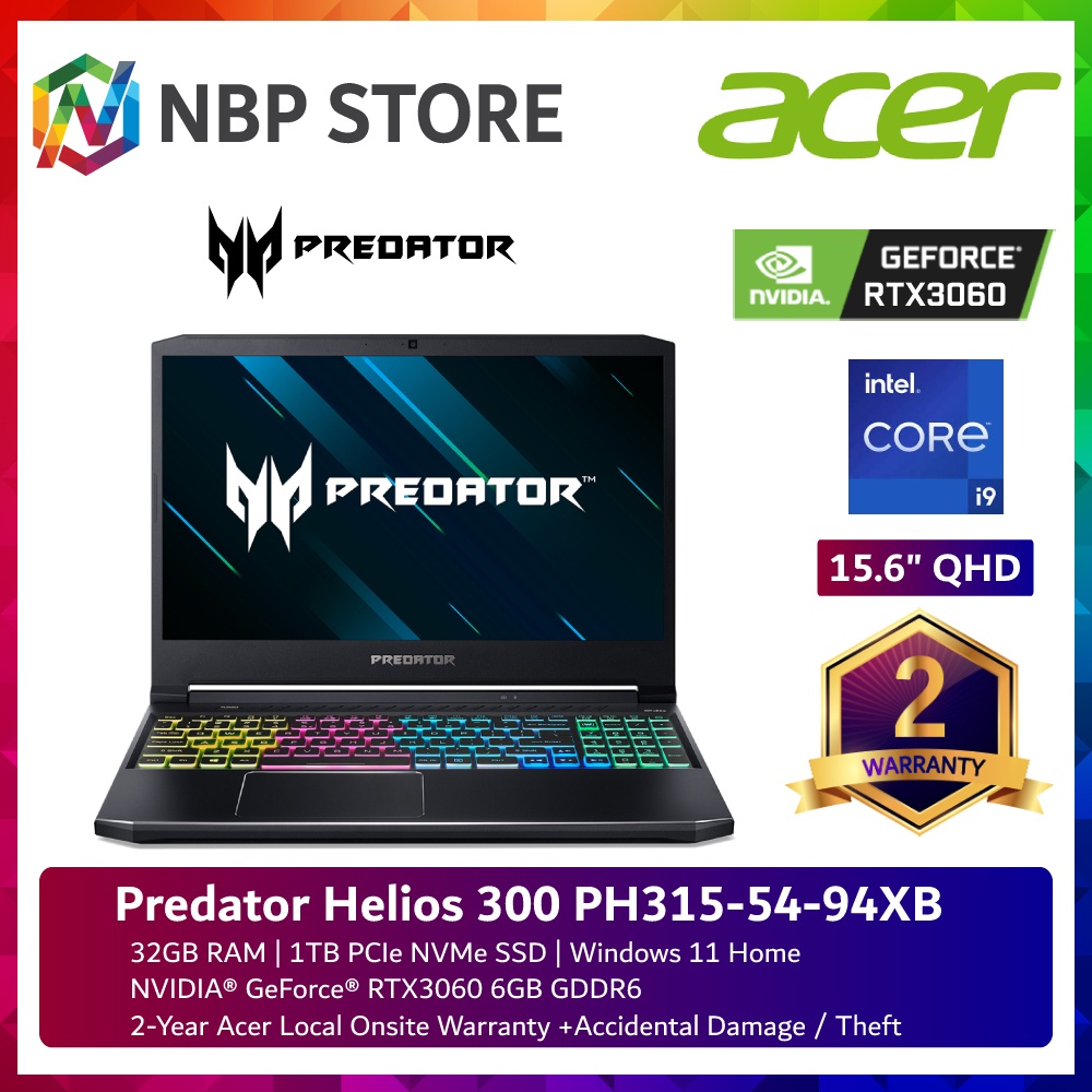 Acer Predator Helios 300 PH315-54-94XB 15.6" QHD 165Hz Gaming Laptop ...