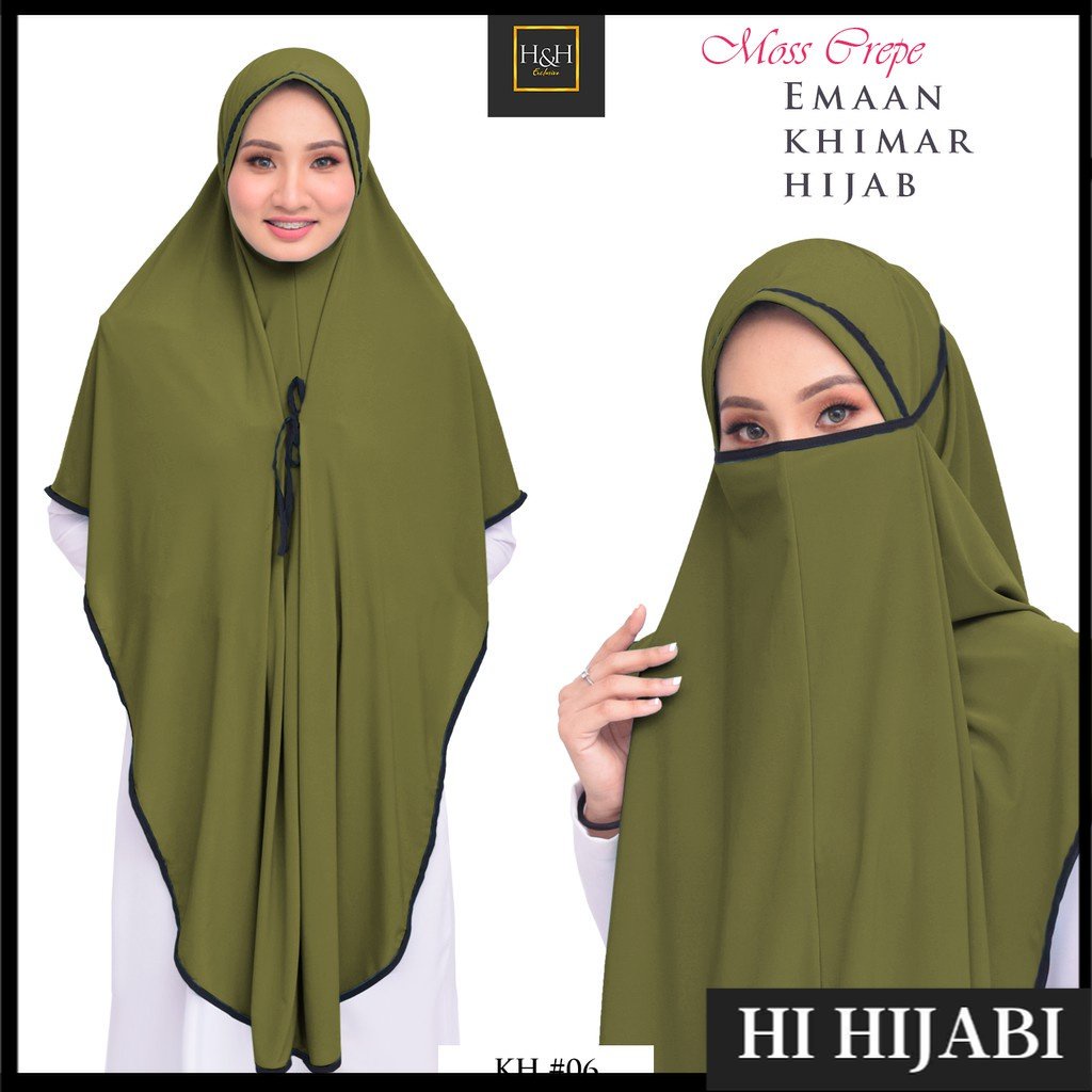 Hijab Veil Khimar Labuh Instant Moss crepe Premium Quality Mudah Bentuk ...