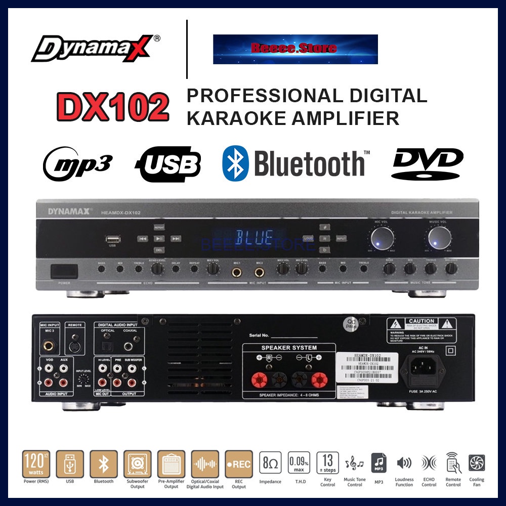 DYNAMAX DX102 Professional Digital Karaoke Amplifier [USB, Bluetooth ...