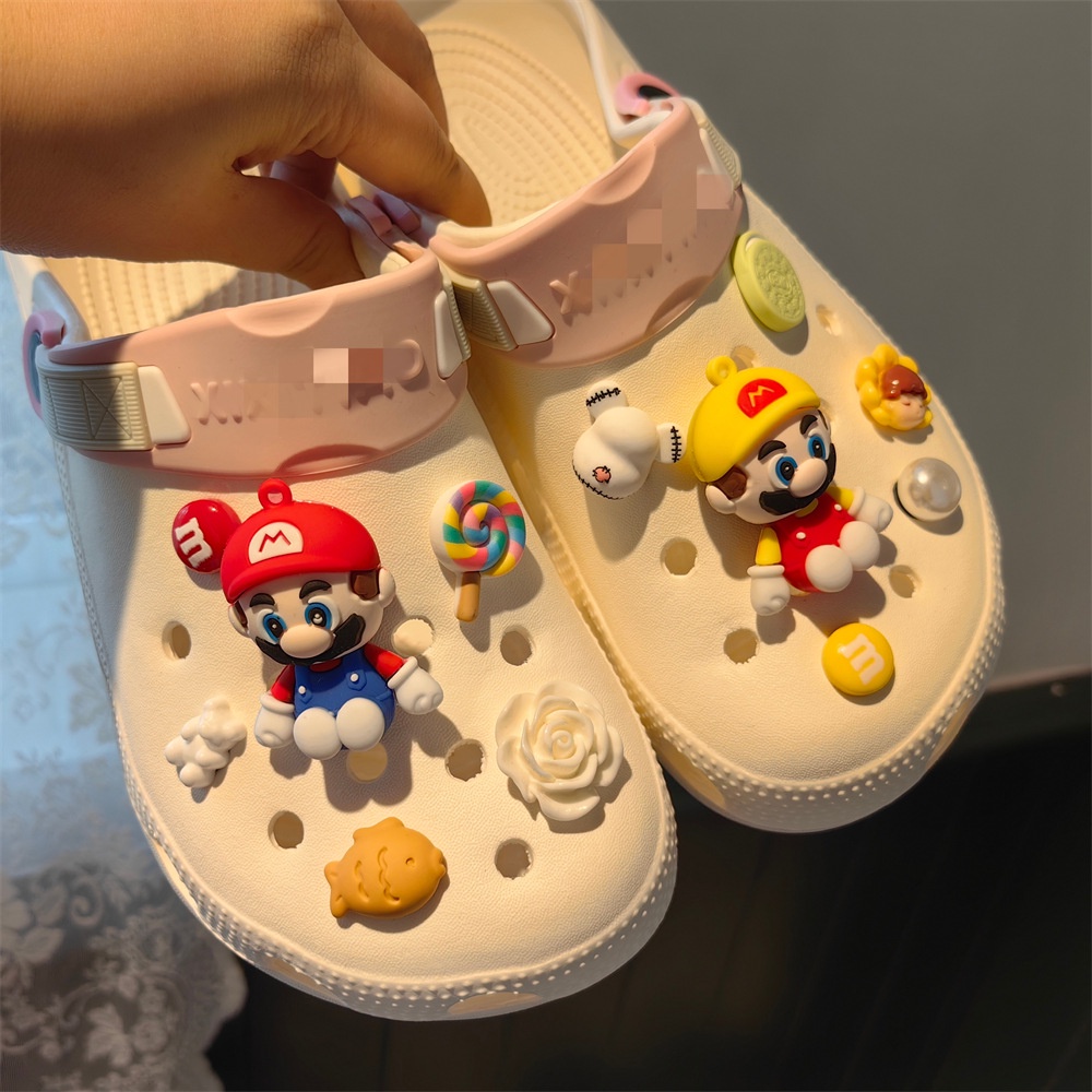 Cartoon Mario Game Jibits for Crocs Set Ice Cream Donut Jibitz Charm ...