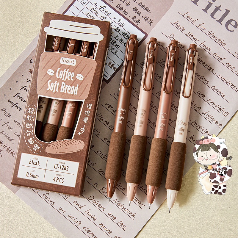 4pcs/set Lovely Coffee Neutral Pen 0.5mm Cappuccino Pressed Black Water ...