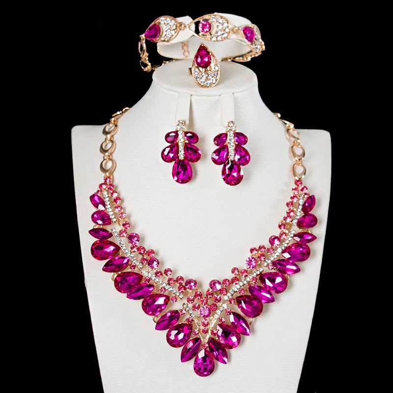 1 set of exaggerated jewelry, crystal gem necklace earrings, 4-piece ...