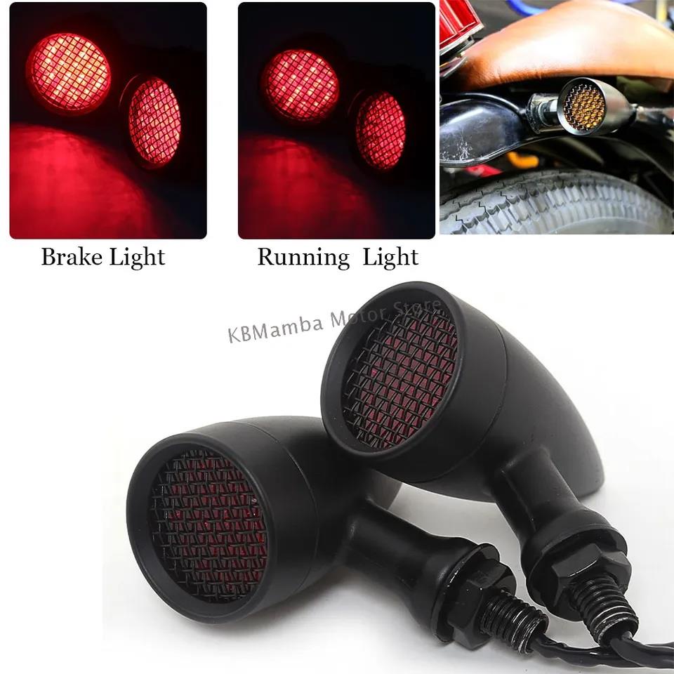 Motorcycle Grid Retro Black Aluminum Turn Signal Light Indicators LED ...