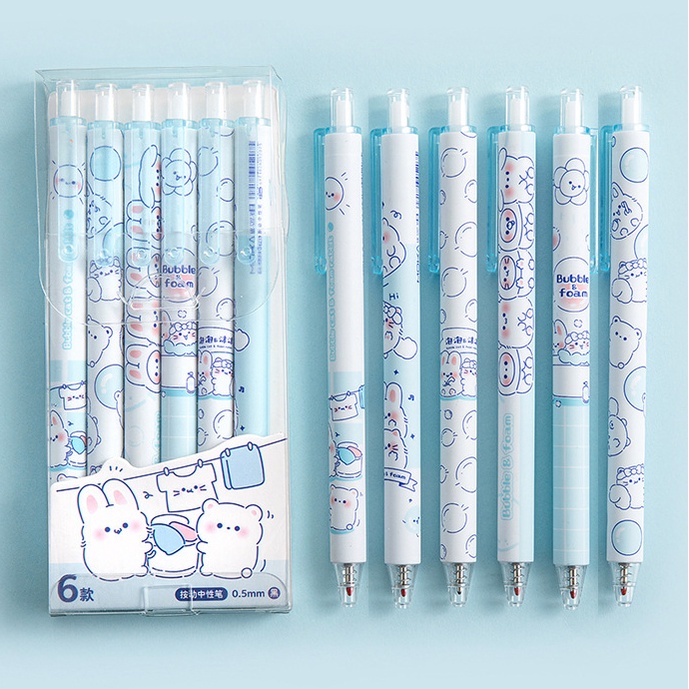 6pcs/set cute white rabbit cartoon 0.5mm ballpoint pen student neutral ...