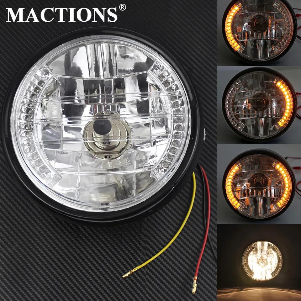 Amber LED Round 7" Motorcycle Headlight Turn Signal Light w/ Mount ...